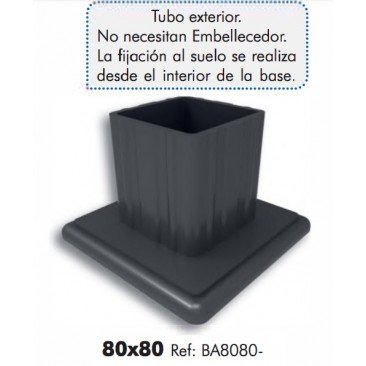 Base de aluminio de 80x80 mm de Alumabe para barandillas metálicas