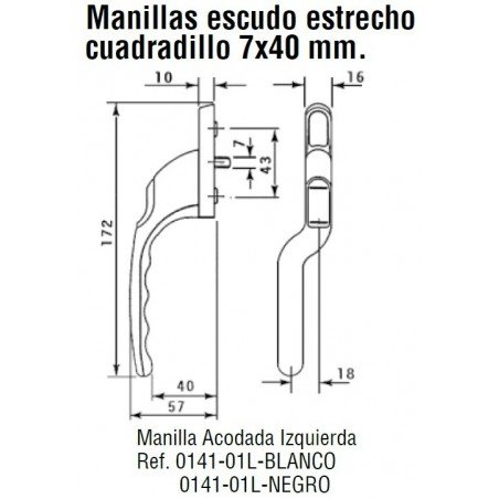 Manillas para ventanas de PVC acodadas y puertas en color blanco